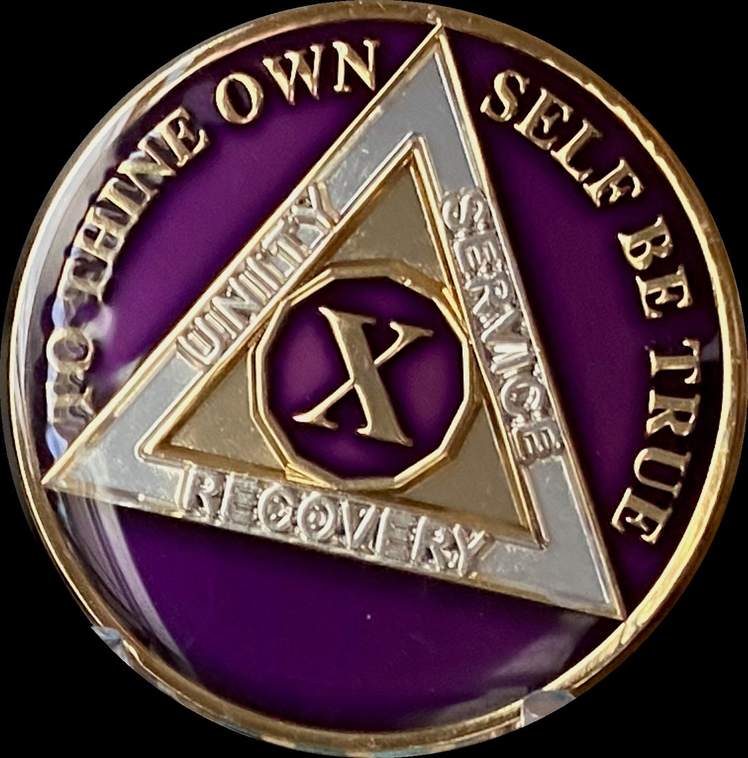 10 Year AA Medallion Metallic Purple Tri-plate Gold and Silver Plated ...