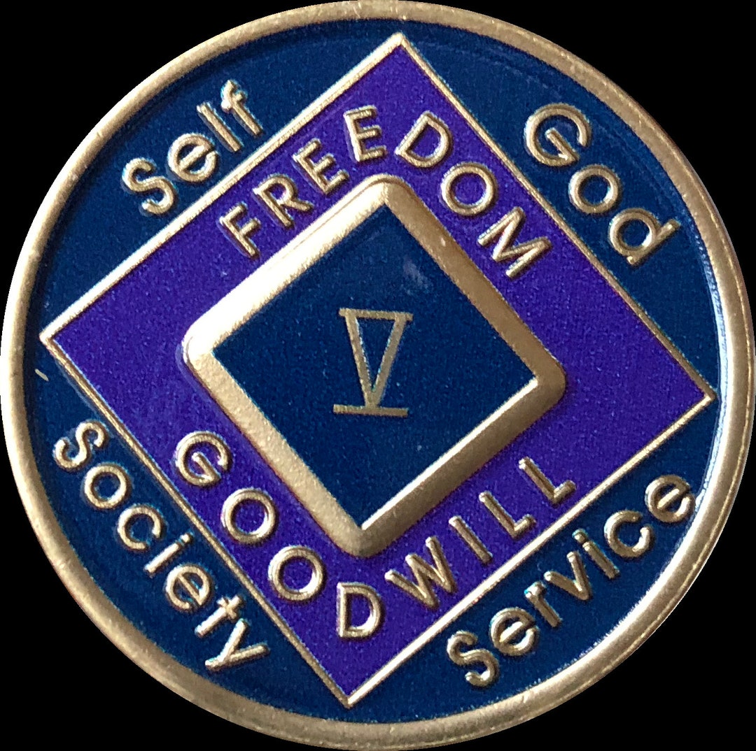 5 Year NA Clean Time Chip Blue Purple Narcotics Anonymous Medallion ...