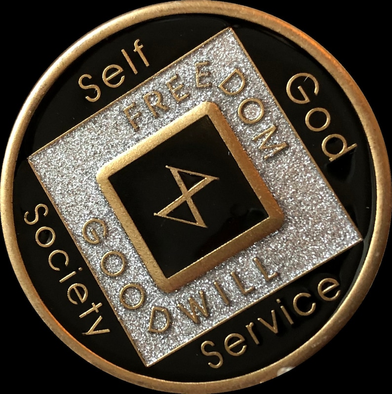 NA Clean Time Chip Black Silver Glitter Tri-plate Narcotics Anonymous ...