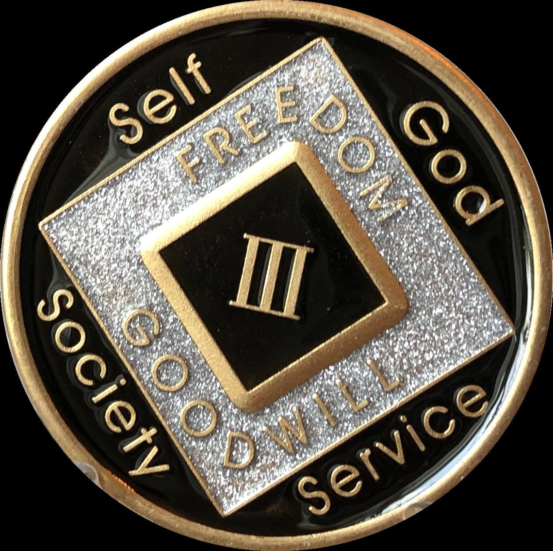 NA Clean Time Chip Black Silver Glitter Tri-plate Narcotics Anonymous ...