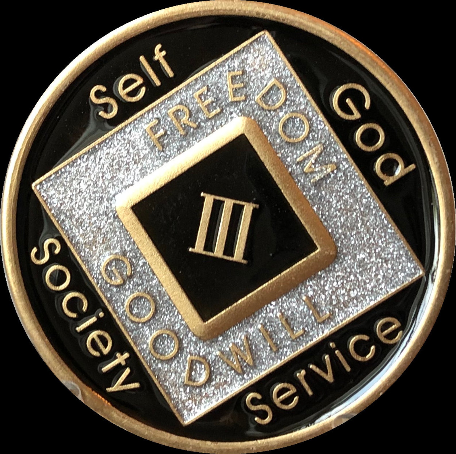 NA Clean Time Chip Black Silver Glitter Tri-plate Narcotics Anonymous ...
