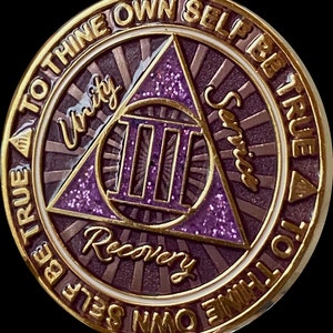 1 2 3 4 or 5 Year AA Medallion Cosmic Purple Glitter Alcoholics ...