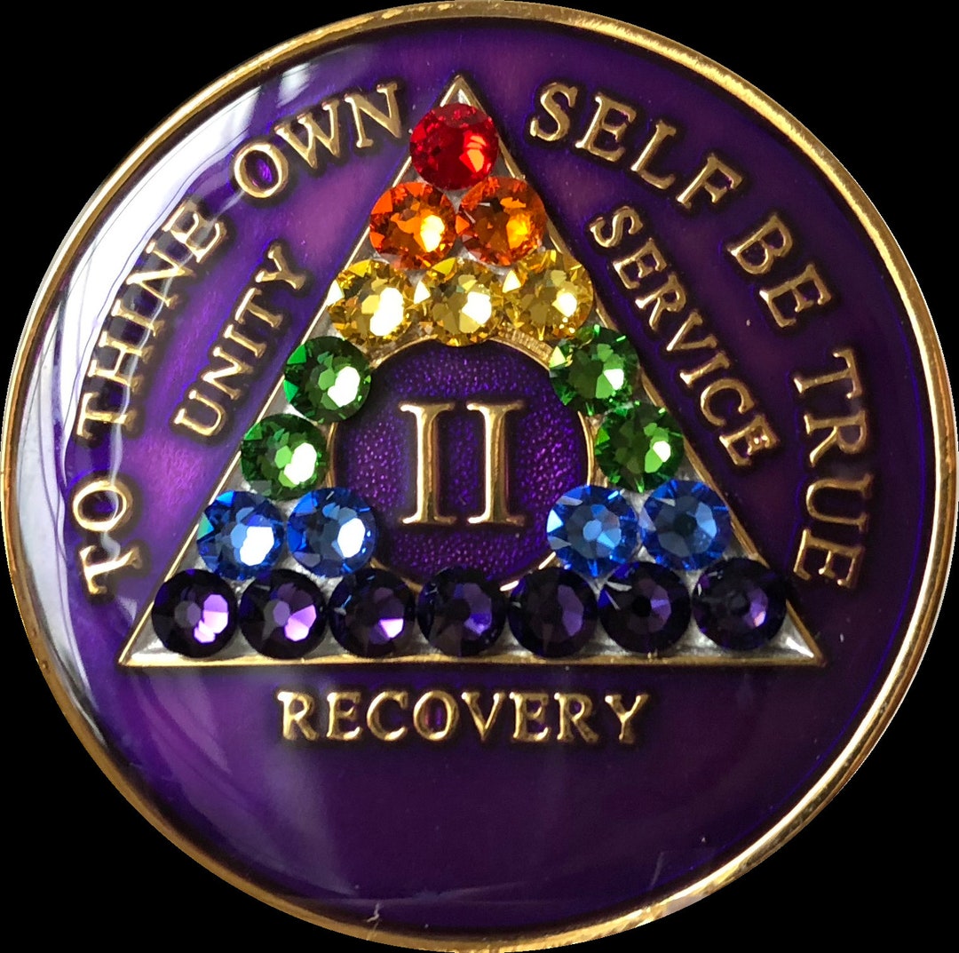 2 Year AA Medallion Purple Rainbow Swarovski Crystal Sobriety Chip - Etsy