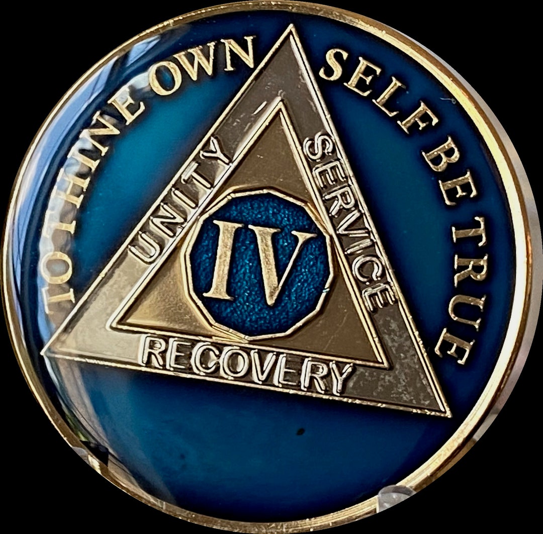 4 Year AA Medallion Metallic Midnight Blue Tri-plate Sobriety Chip - Etsy