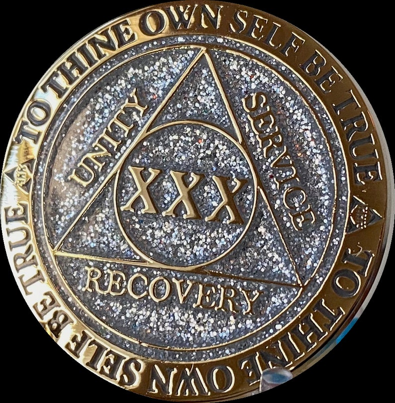 30 Year AA Medallion Reflex Silver Glitter Sobriety Chip - Etsy