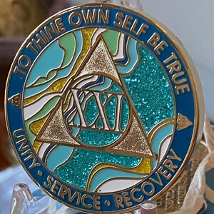 21 Year AA Medallion Elegant Marble Caribbean Aqua Glitter and Blue ...