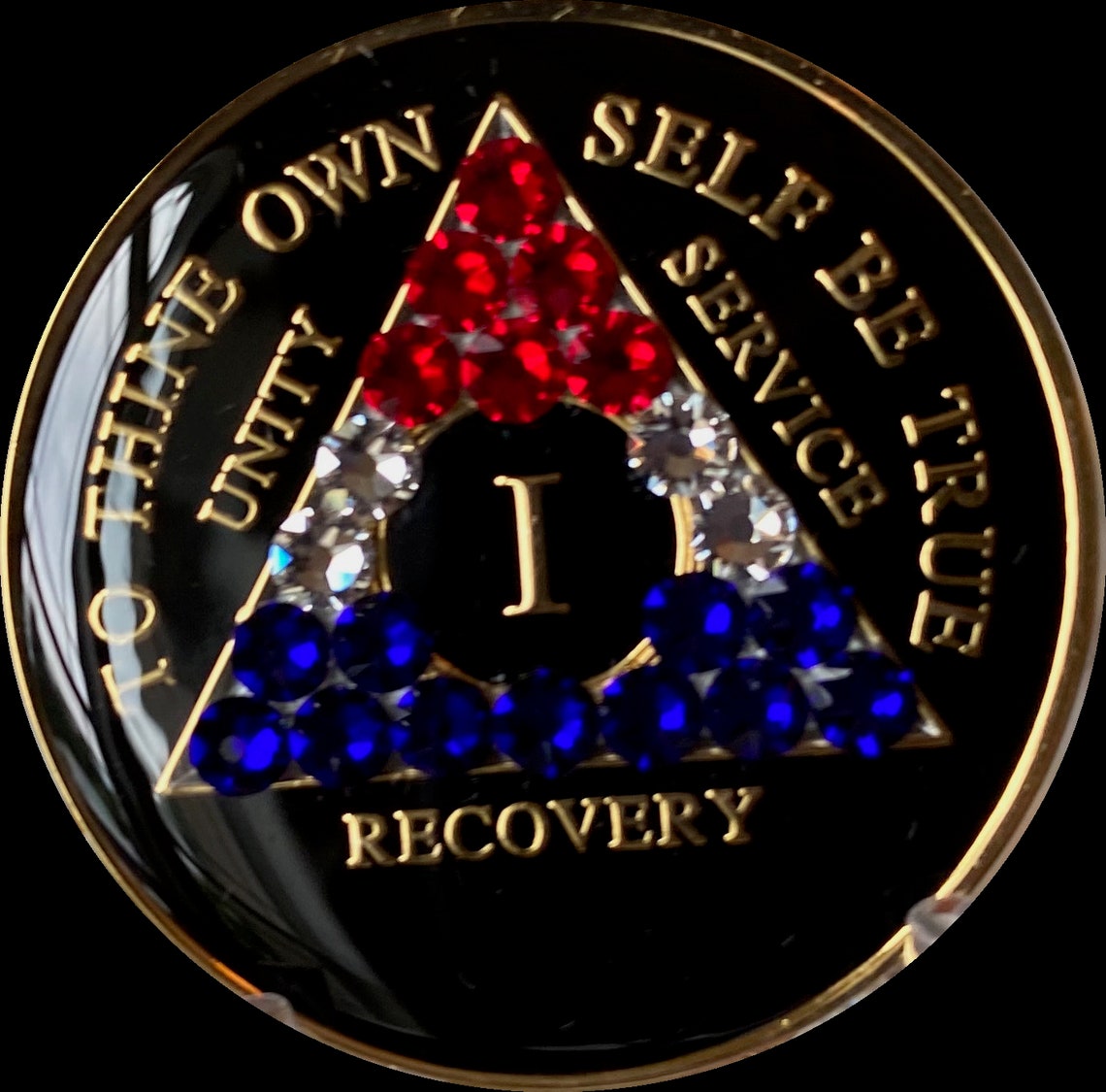 1 - 50 Year AA Medallion Black Tri-plate Red White Blue Swarovski ...