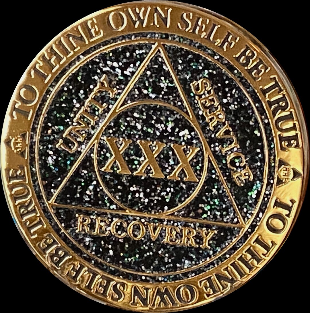 30 Year AA Medallion Reflex Black Glitter Sobriety Chip - Etsy