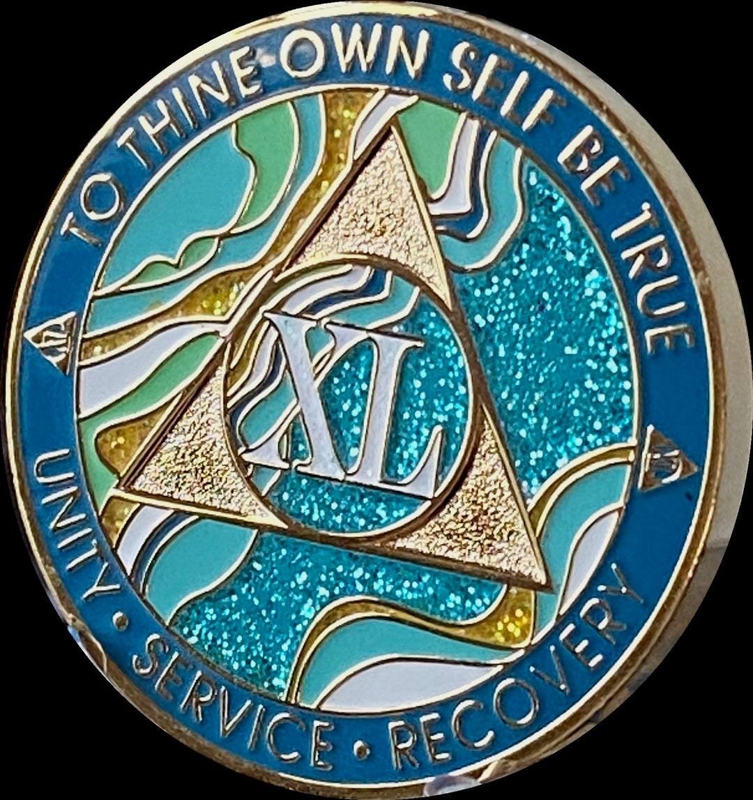 40 Year AA Medallion Elegant Marble Caribbean Aqua Glitter and Blue ...