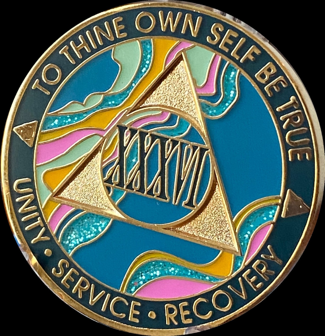 36 Year AA Medallion Elegant Marble Tahiti Teal Blue and Pink Sobriety ...