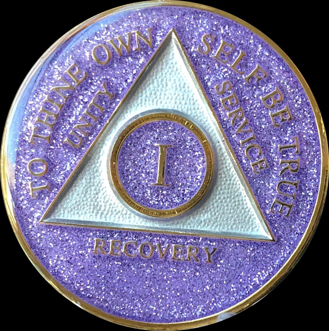 1 - 50 Year AA Medallion Tri-plate Purple Lavender Glitter Sobriety ...