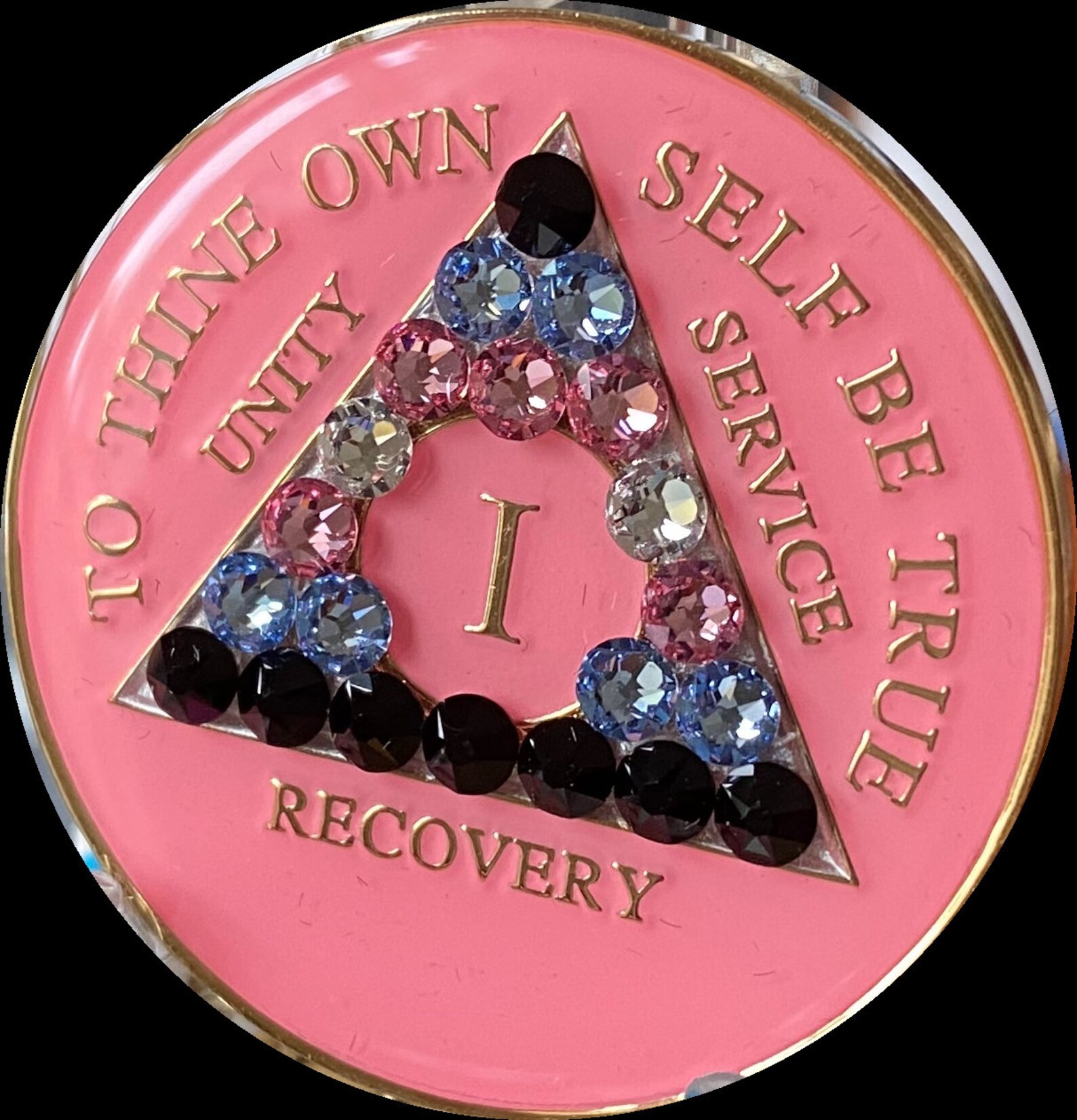 1 - 50 Year AA Medallion Pink Tri-plate Transgender Flag Swarovski ...
