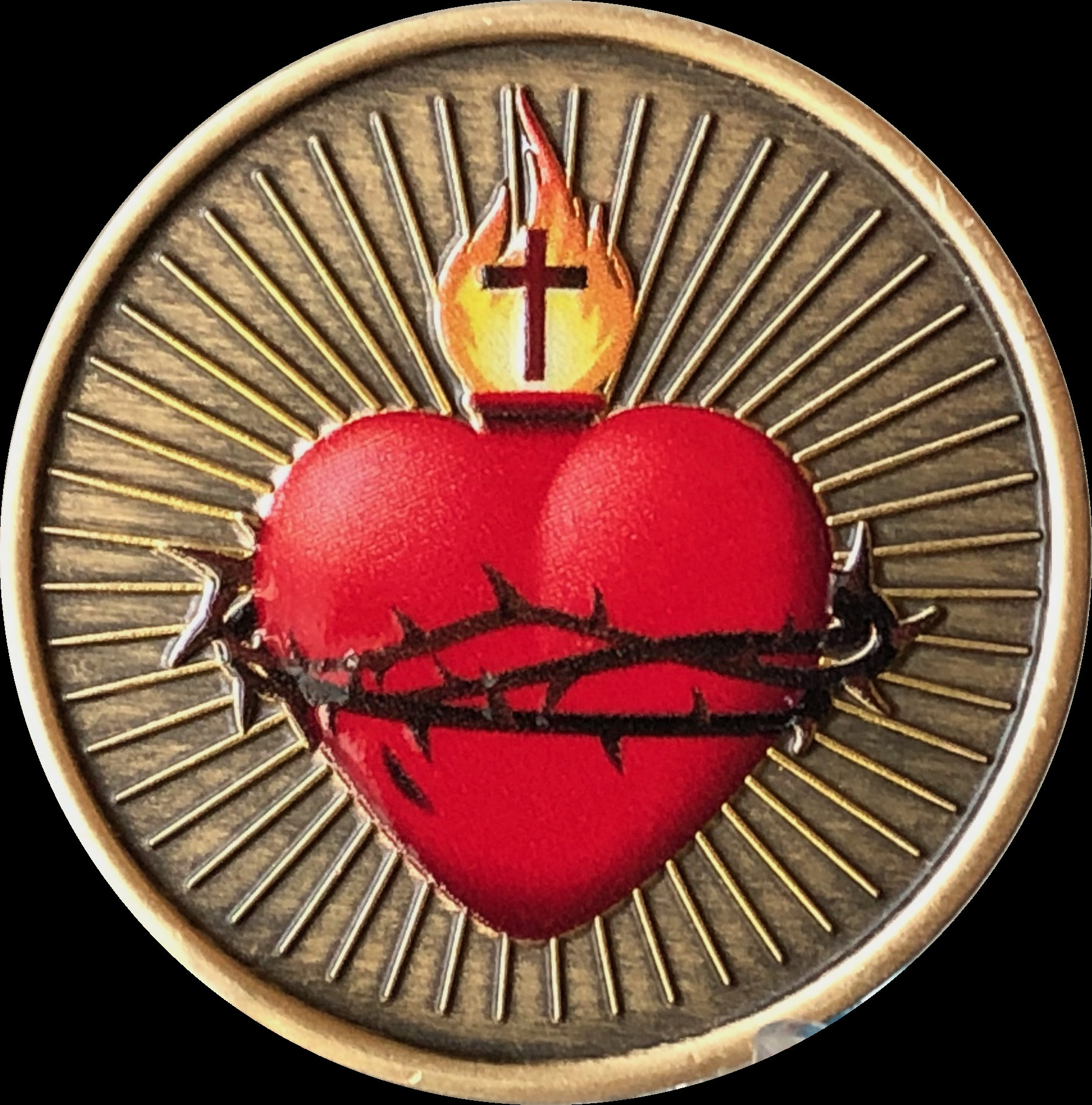 Red Sacred Hart With Flame and Cross Medallion Serenity Prayer - Etsy