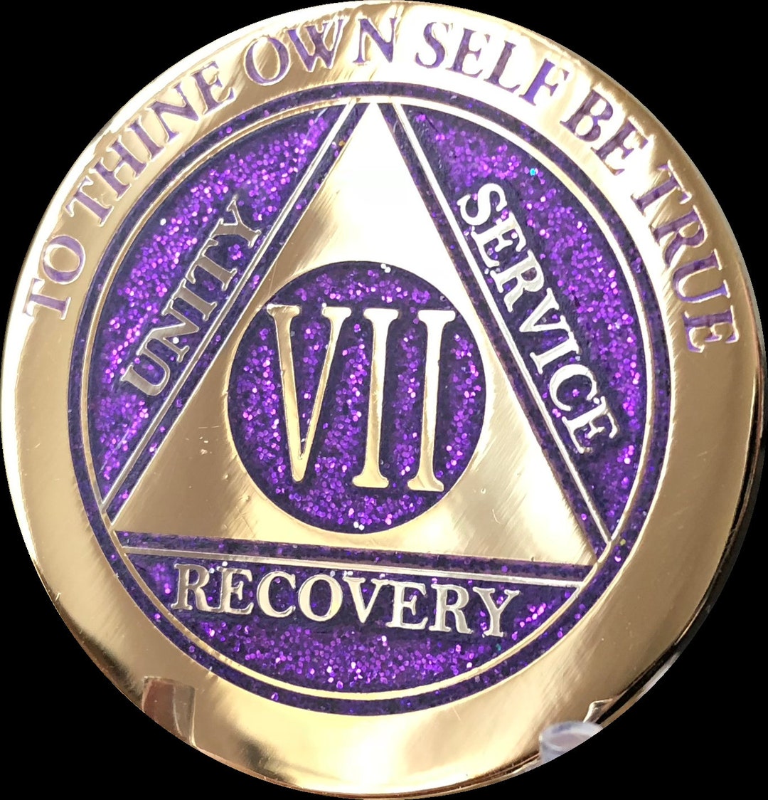 7 Year AA Medallion Elegant Purple Glitter Gold Plated Sobriety Chip - Etsy