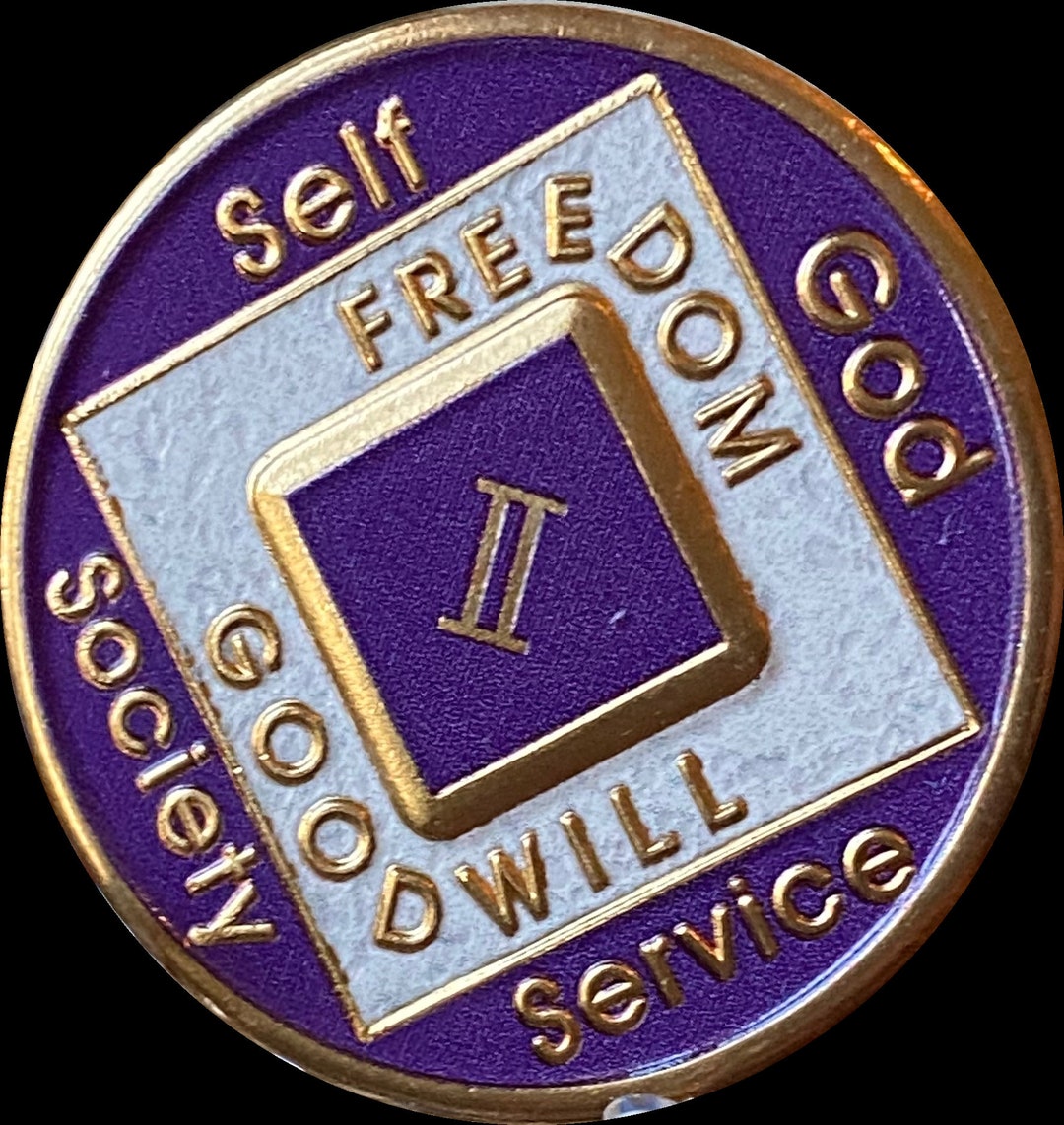 2 Year NA Clean Time Chip Purple White Tri-plate Medallion With ...