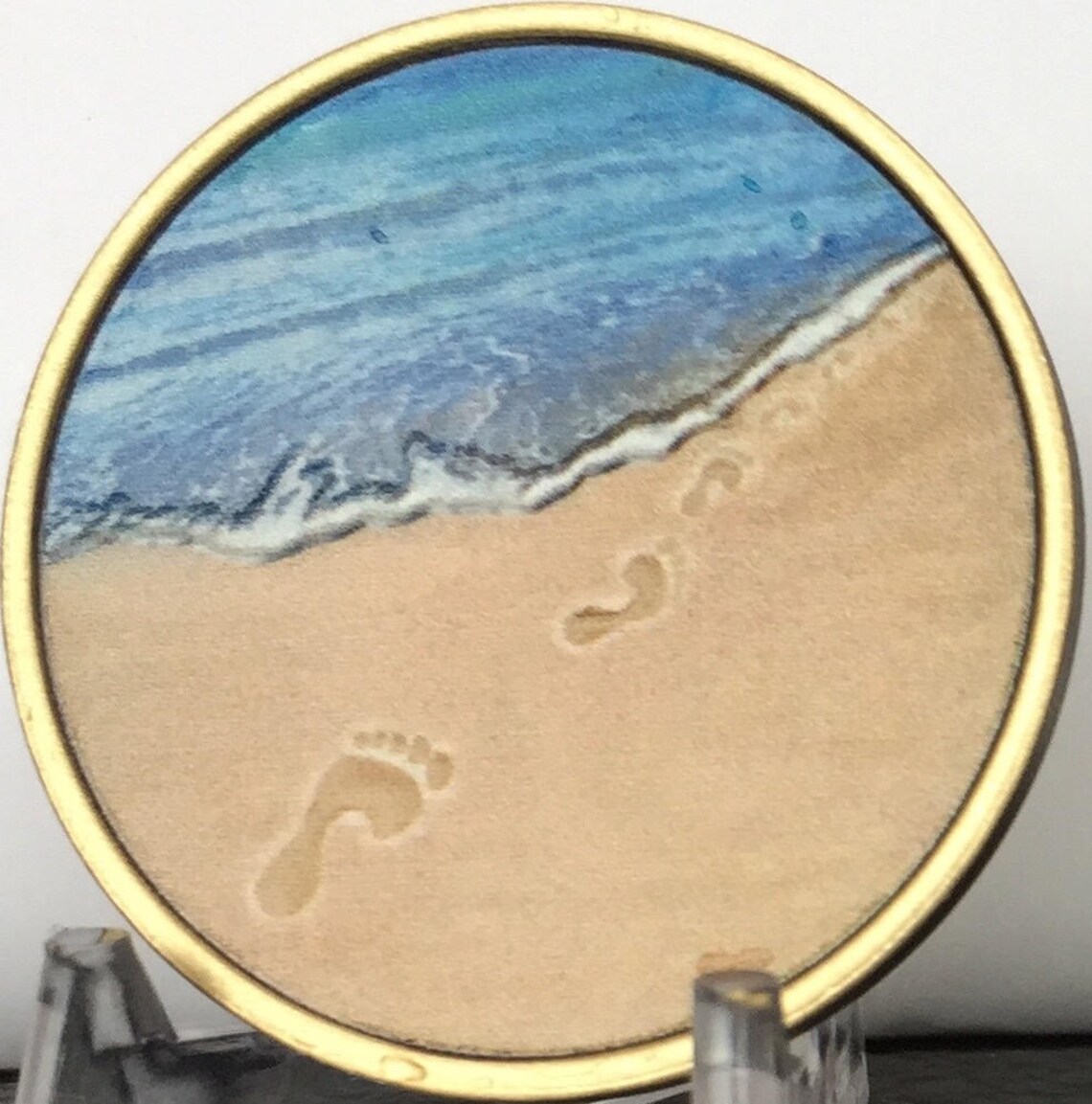 Footprints in the Sand Tropical Blue and Bronze Medallion Chip | Etsy