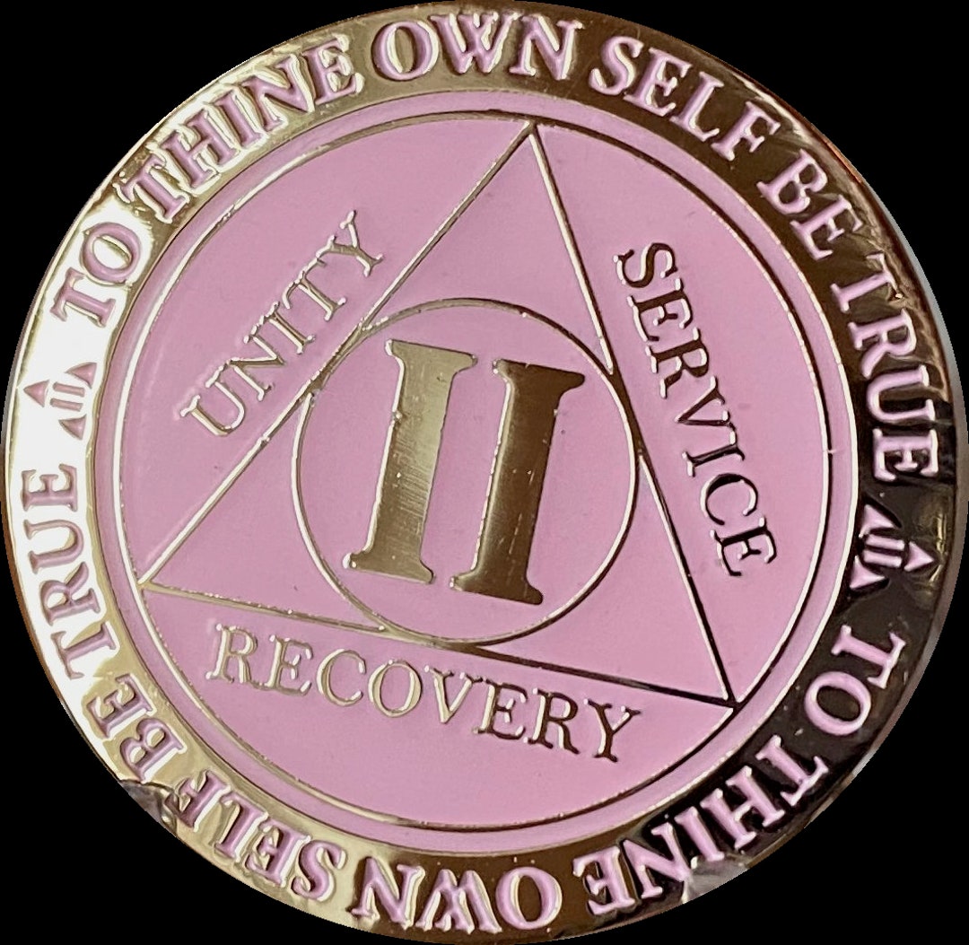 1 or 2 Year AA Medallion Glow in the Dark Sobriety Chip Pink Color Gold ...