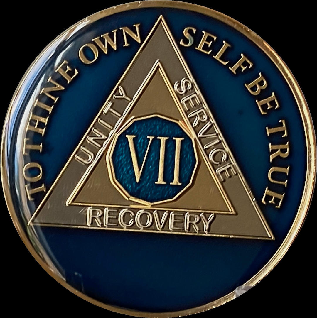 Large 7 Year AA Medallion Metallic Midnight Blue 1.5" Tri-plate ...