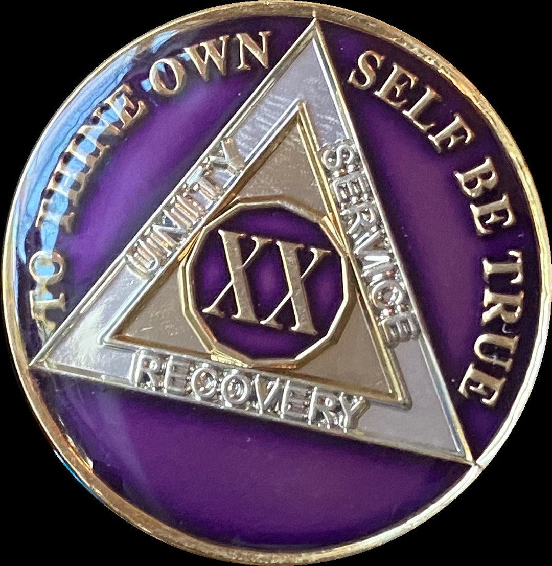 20 Year AA Medallion Metallic Purple Tri-plate Gold and Silver Plated ...