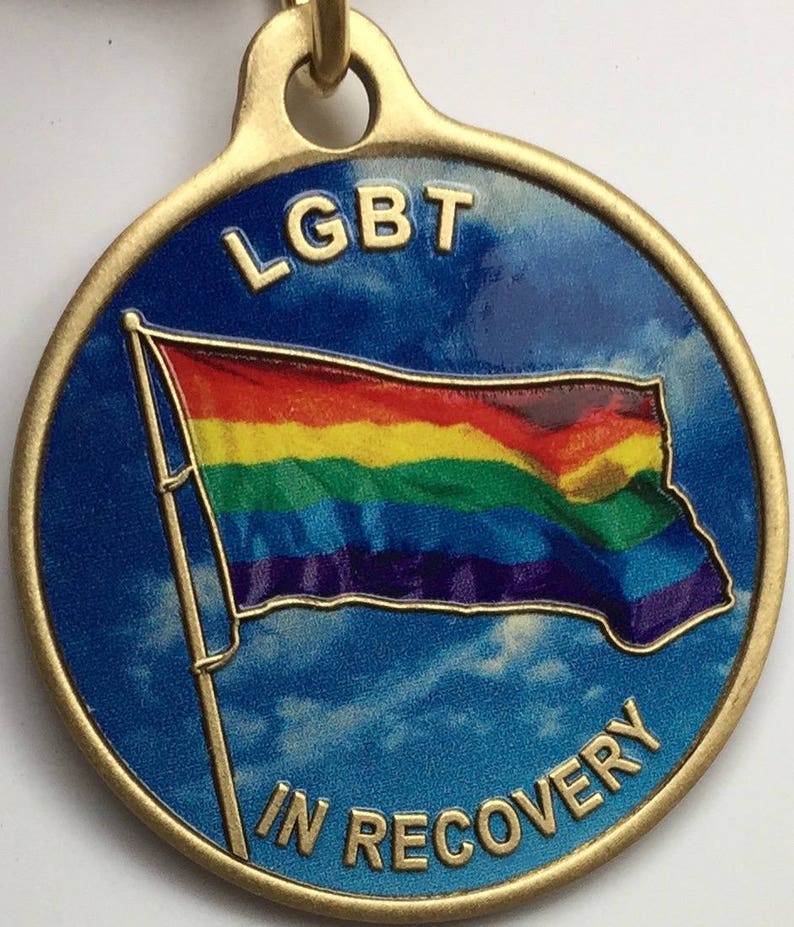 LGBT in Recovery Bronze Color Rainbow Flag Keychain Serenity Prayer ...