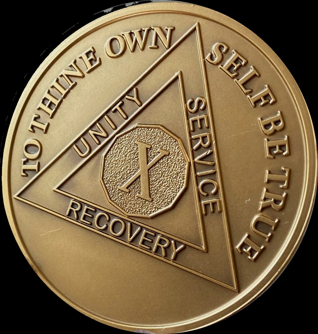 10 Year Large AA Medallion Heavy 1.5 Inch Premium Bronze Sobriety Chip ...