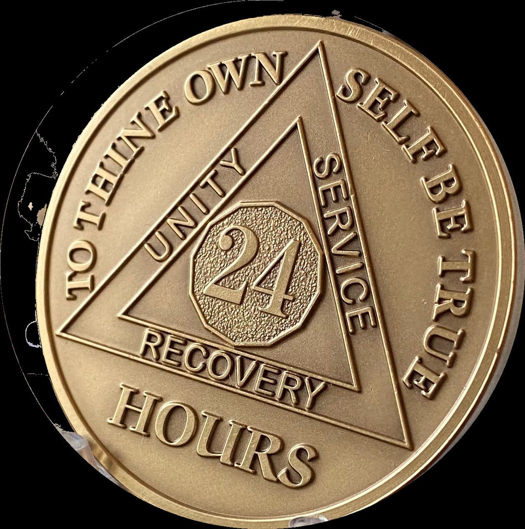 Large 24 Hours AA Medallion Heavy 1.5 Inch Premium Bronze Sobriety Chip ...
