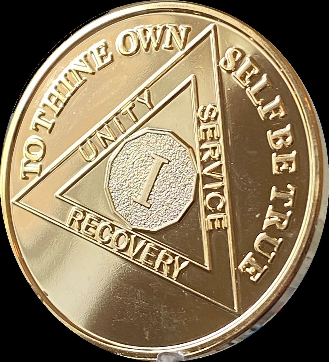 1 Year AA Medallion Large 1.5 Inch 22k Gold Plated Sobriety Chip ...