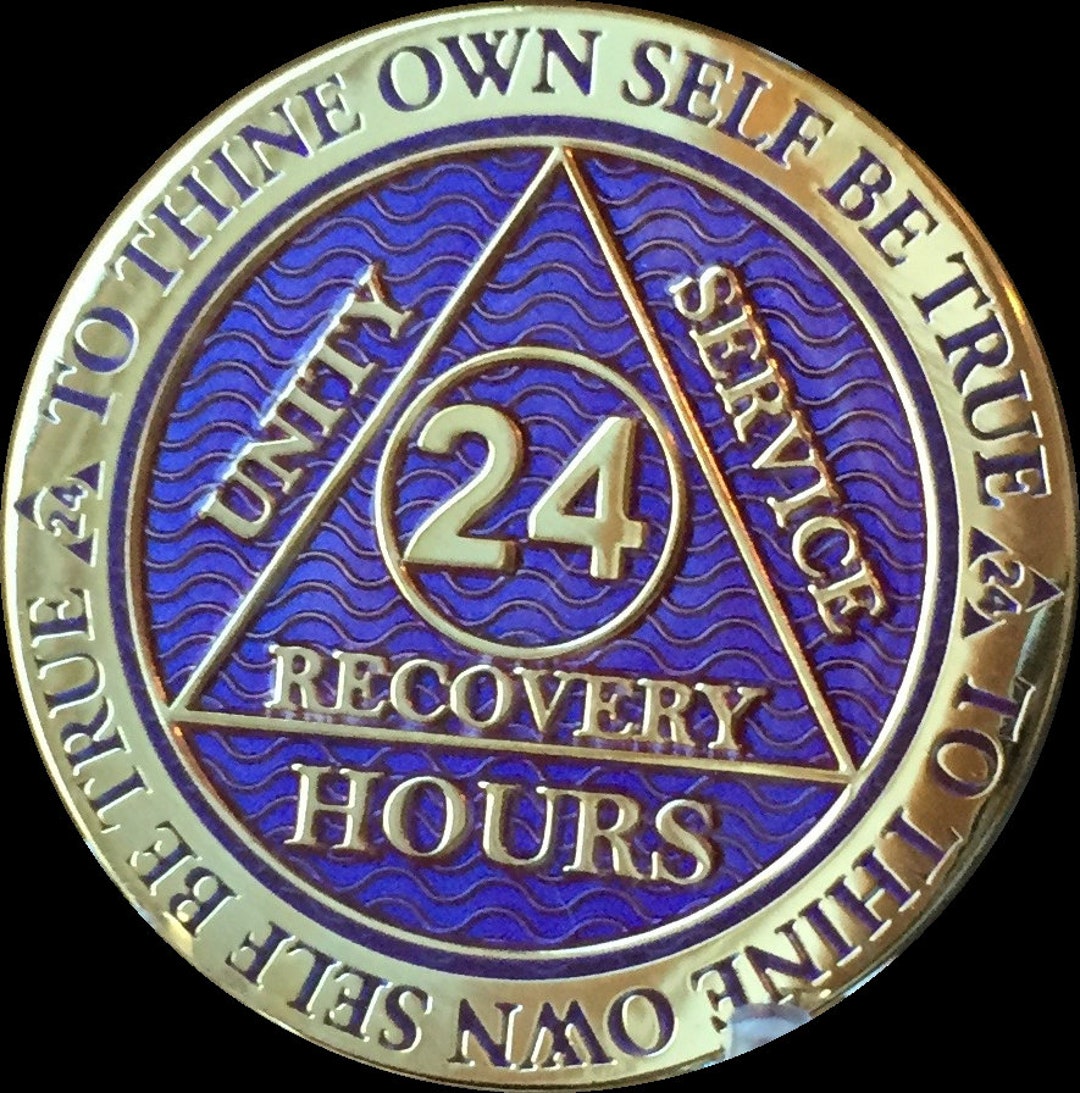24 Hours AA Medallion Reflex Purple Gold Plated Sobriety Chip - Etsy