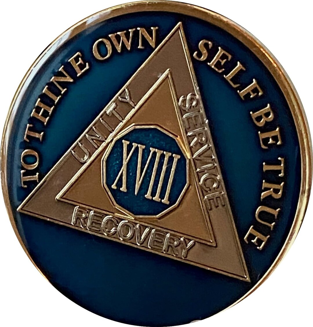 18 Year AA Medallion Metallic Midnight Blue Sobriety Chip - Etsy