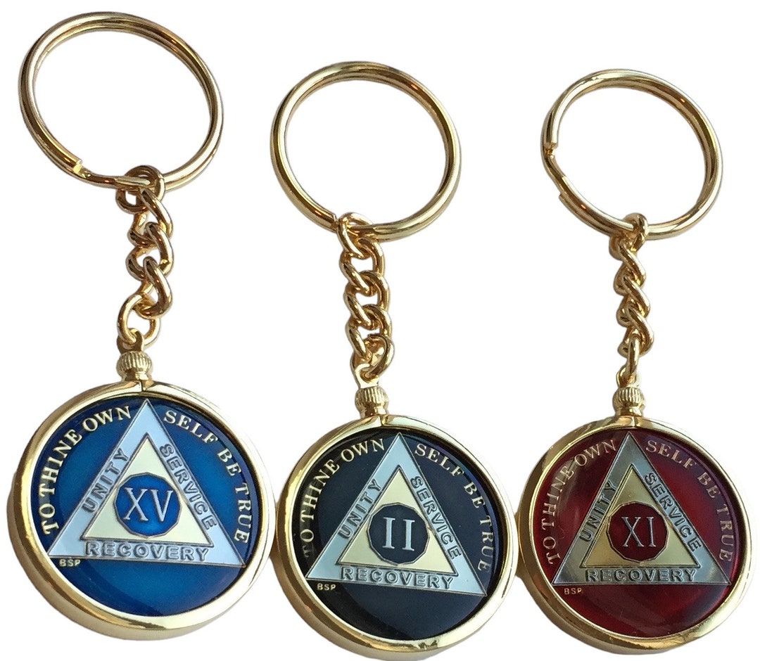 AA Medallion Keychain Holder for BSP Tri-plate Sobriety Chips 34x5mm ...