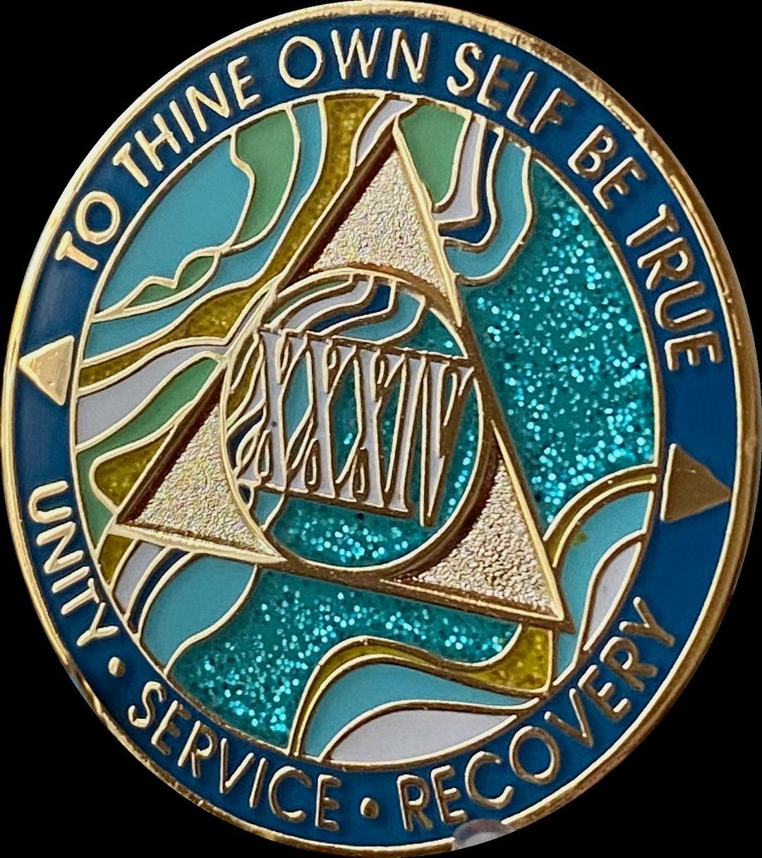 34 Year AA Medallion Elegant Marble Caribbean Aqua Glitter and Blue ...
