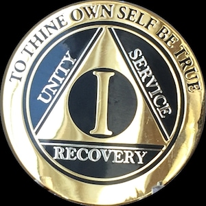 1 Year AA Medallion Elegant Black and Gold and Silver Plated Sobriety ...