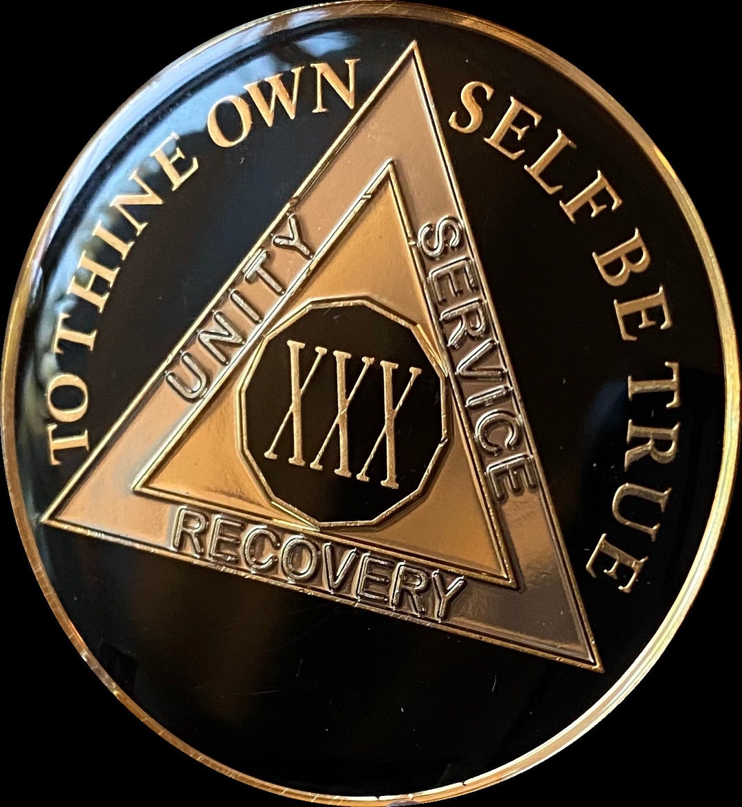 30 Year AA Medallion Glossy Classic Black Tri-plate Sobriety Chip - Etsy