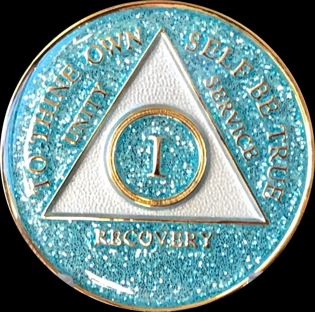 1 - 50 Year AA Medallion Tri-plate Aqua Glitter Sobriety Chip - Etsy