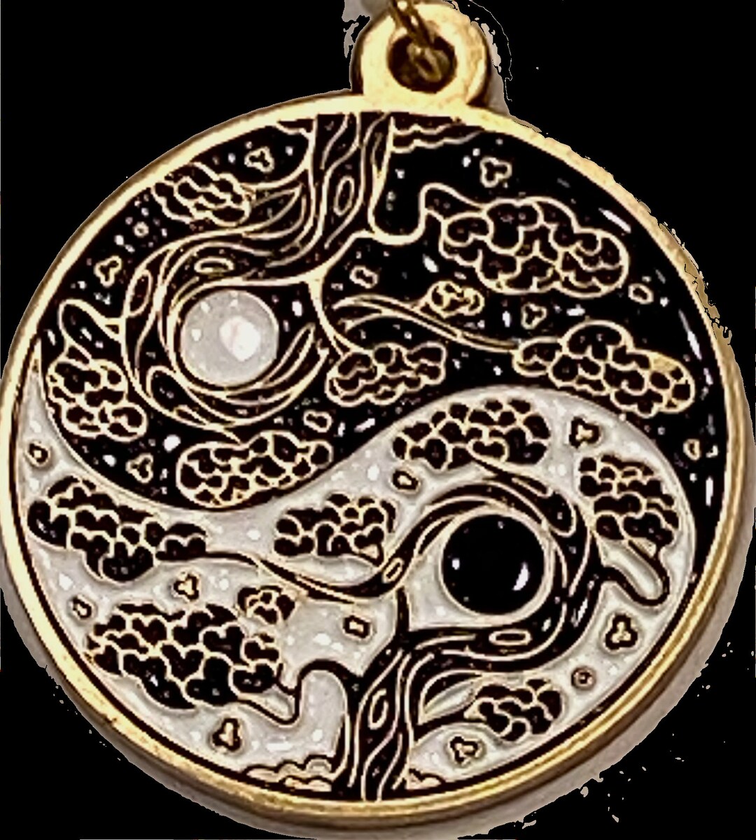 Keychain Sakura Tree Cherry Blossom Ying Yang Black and White Serenity ...