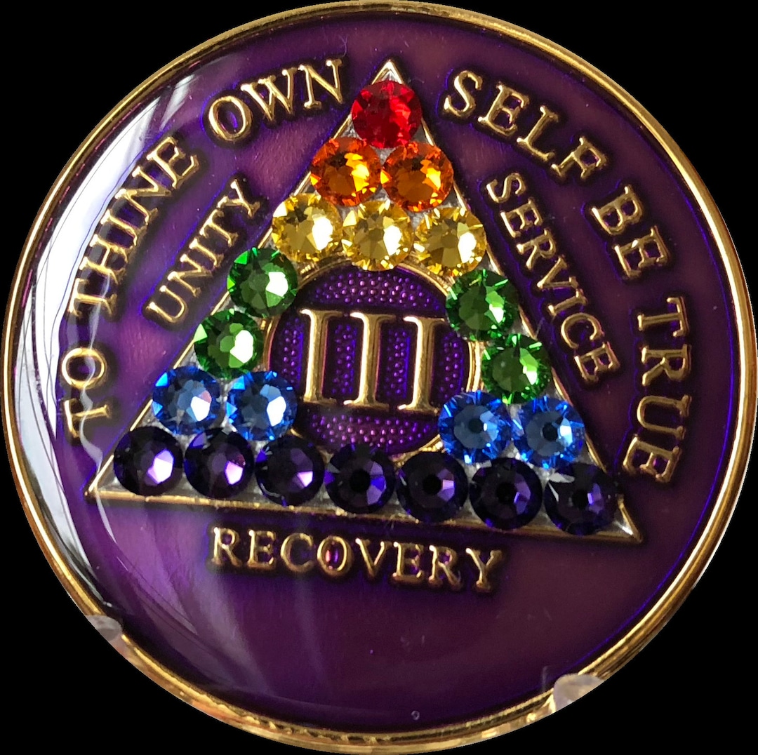 3 Year AA Medallion Purple Rainbow Swarovski Crystal Sobriety Chip - Etsy