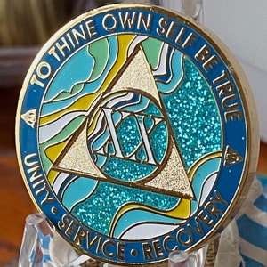 20 Year AA Medallion Elegant Marble Caribbean Aqua Glitter and Blue ...