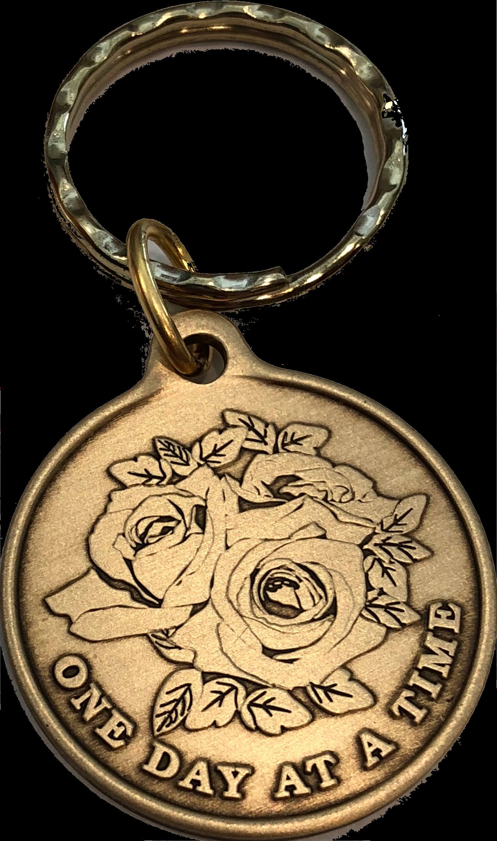 Rose One Day at A Time Bronze Keychain With Serenity Prayer - Etsy