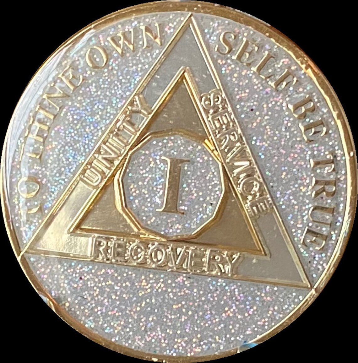 1 Year AA Medallion Silver Opal Glitter Tri-plate Sobriety - Etsy