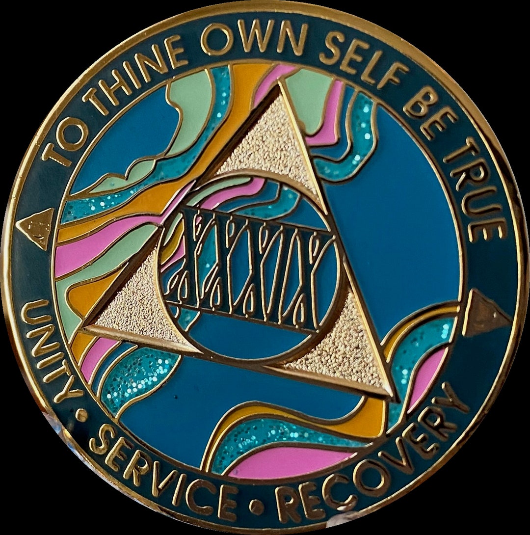 39 Year AA Medallion Elegant Marble Tahiti Teal Blue and Pink Sobriety ...