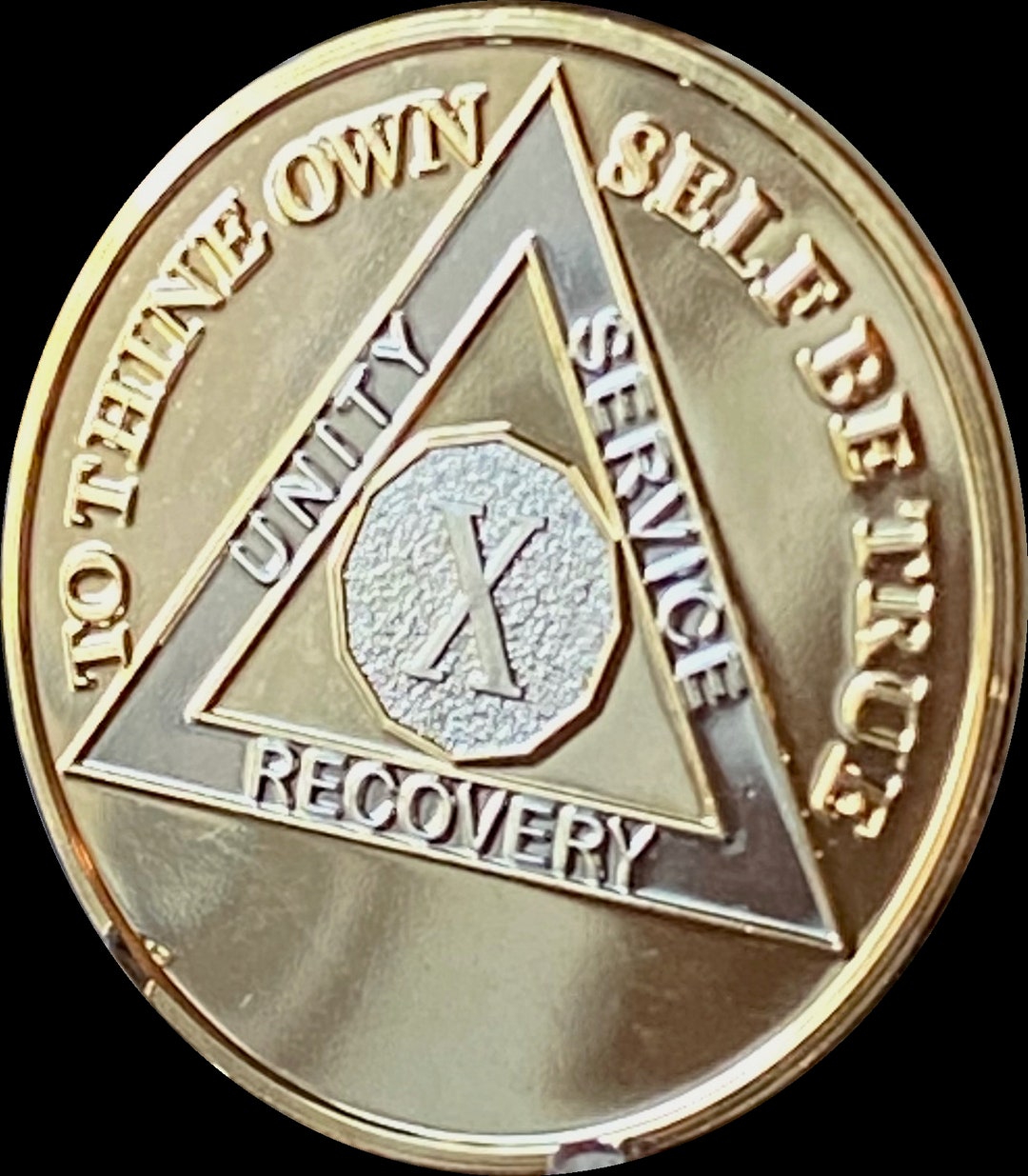 10 Year AA Medallion Large 1.5 Inch 22k Gold Plated Sobriety Chip ...