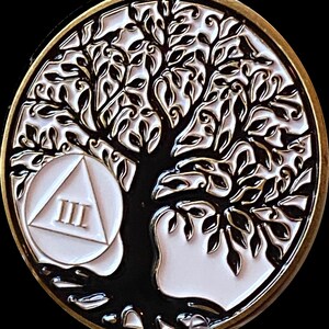 1 - 10 Year AA Medallion Tree of Life White on Black Serenity Prayer ...