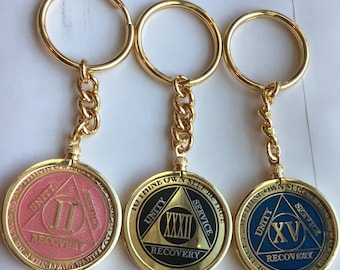 AA Medallion Keychain Chip Holder Fits Wendells Sobriety Coins | Etsy