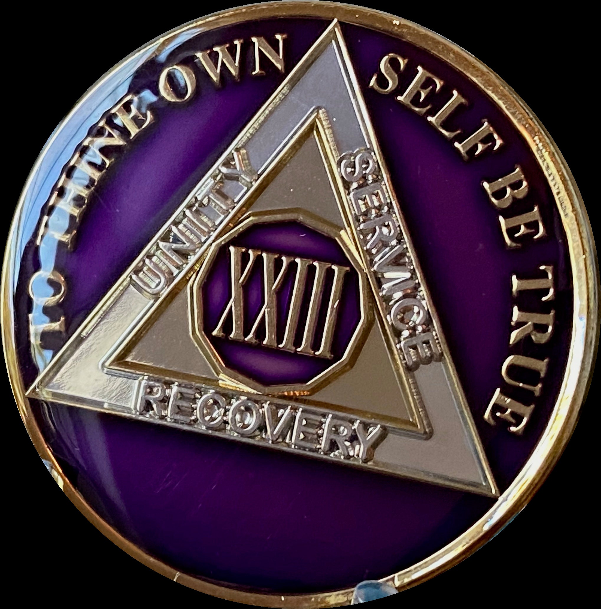 21 22 23 24 or 25 Year AA Medallion Metallic Purple Tri-plate Sobriety ...