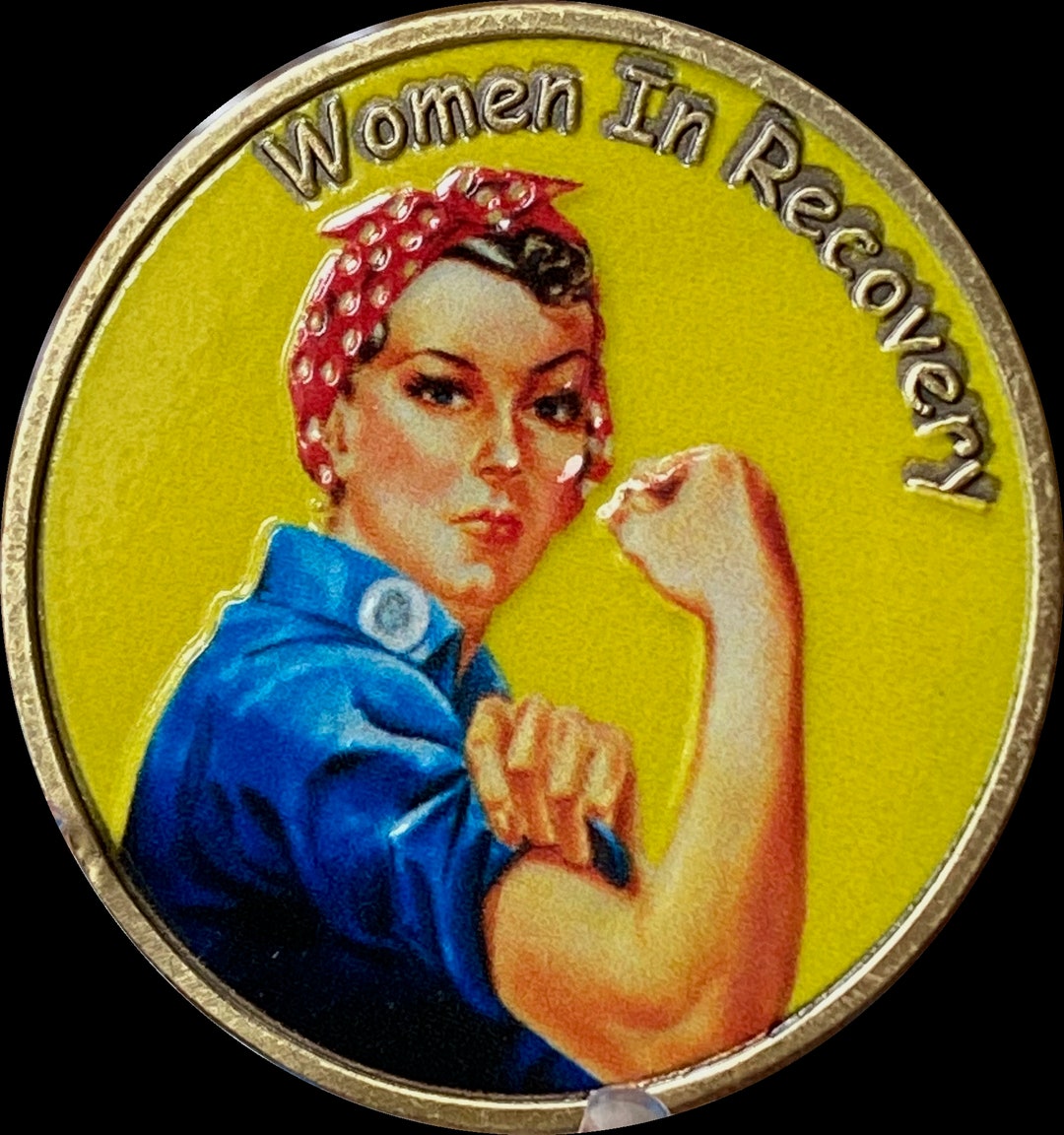 Women in Recovery Yellow Rosie the Riveter Serenity Prayer Medallion ...