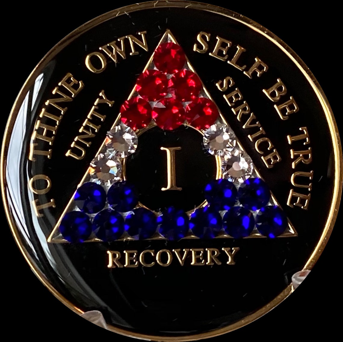 1 - 50 Year AA Medallion Black Tri-plate Red White Blue Swarovski ...