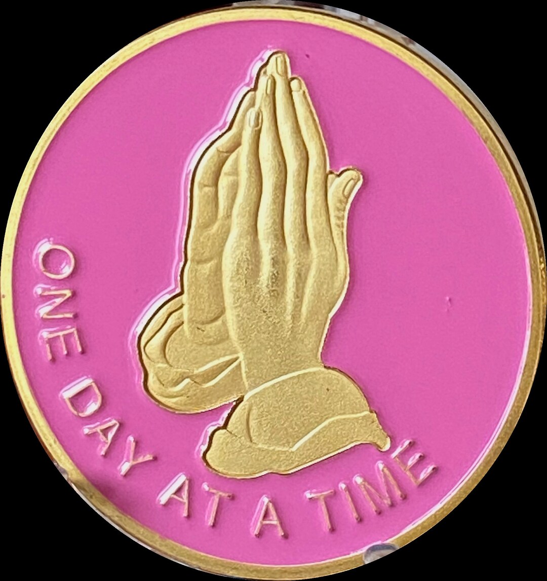 Praying Hands One Day at A Time Pink Gold Tone Serenity Prayer ...