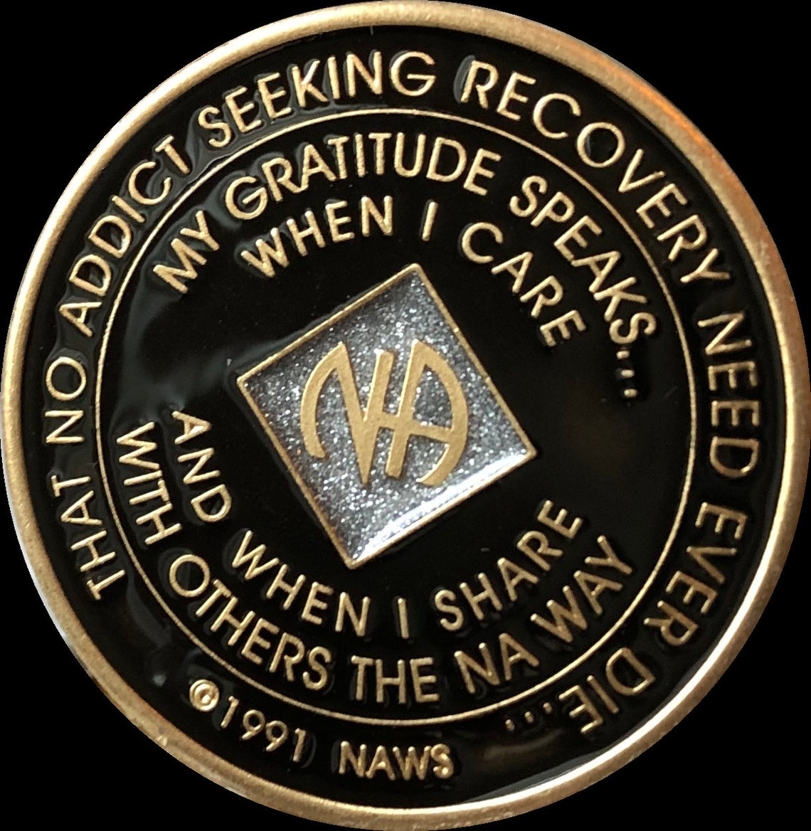 NA Clean Time Chip Black Silver Glitter Tri-plate Narcotics Anonymous ...