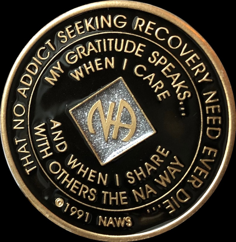 NA Clean Time Chip Black Silver Glitter Tri-plate Narcotics Anonymous ...