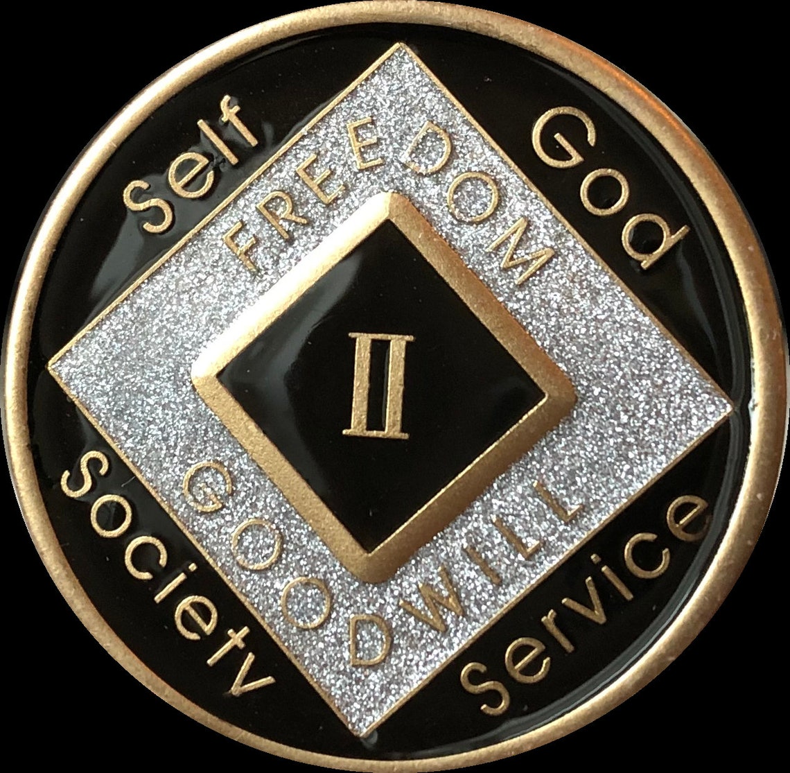 NA Clean Time Chip Black Silver Glitter Tri-plate Narcotics Anonymous ...
